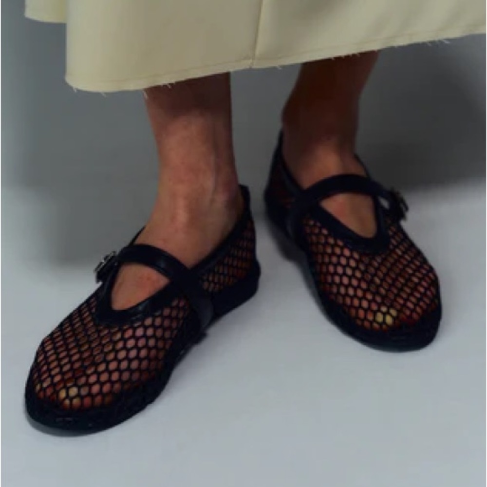 Alaia Inspired Mesh Mary Jane Ballet Flats - Gem